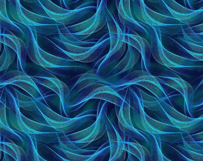 Ocean Waves Fabric, Electric Ocean, Fabric by Yard, Half Yard, Cotton ...