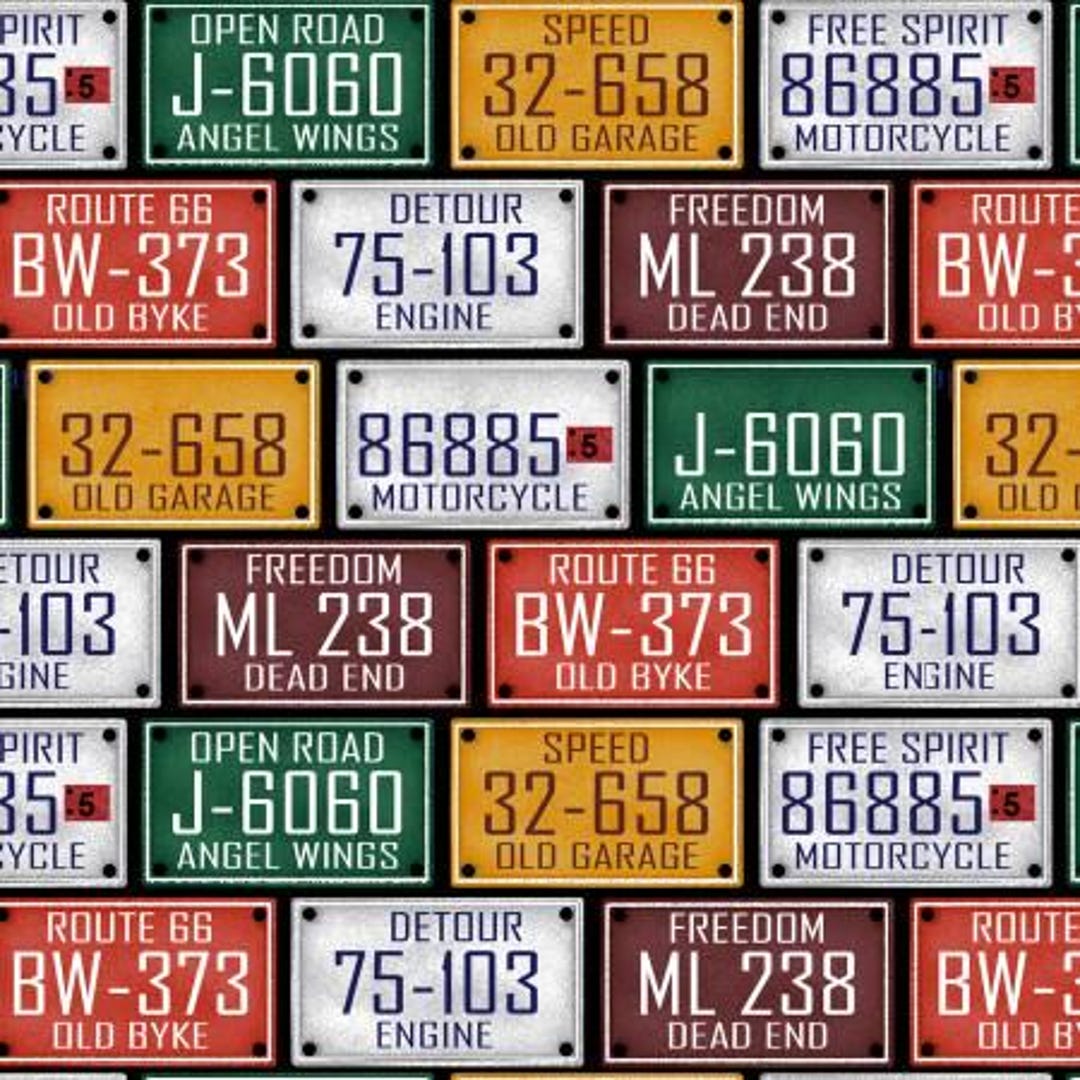 License Plate Fabric, Fabric by Yard, Half Yard, Black Motor Plate ...