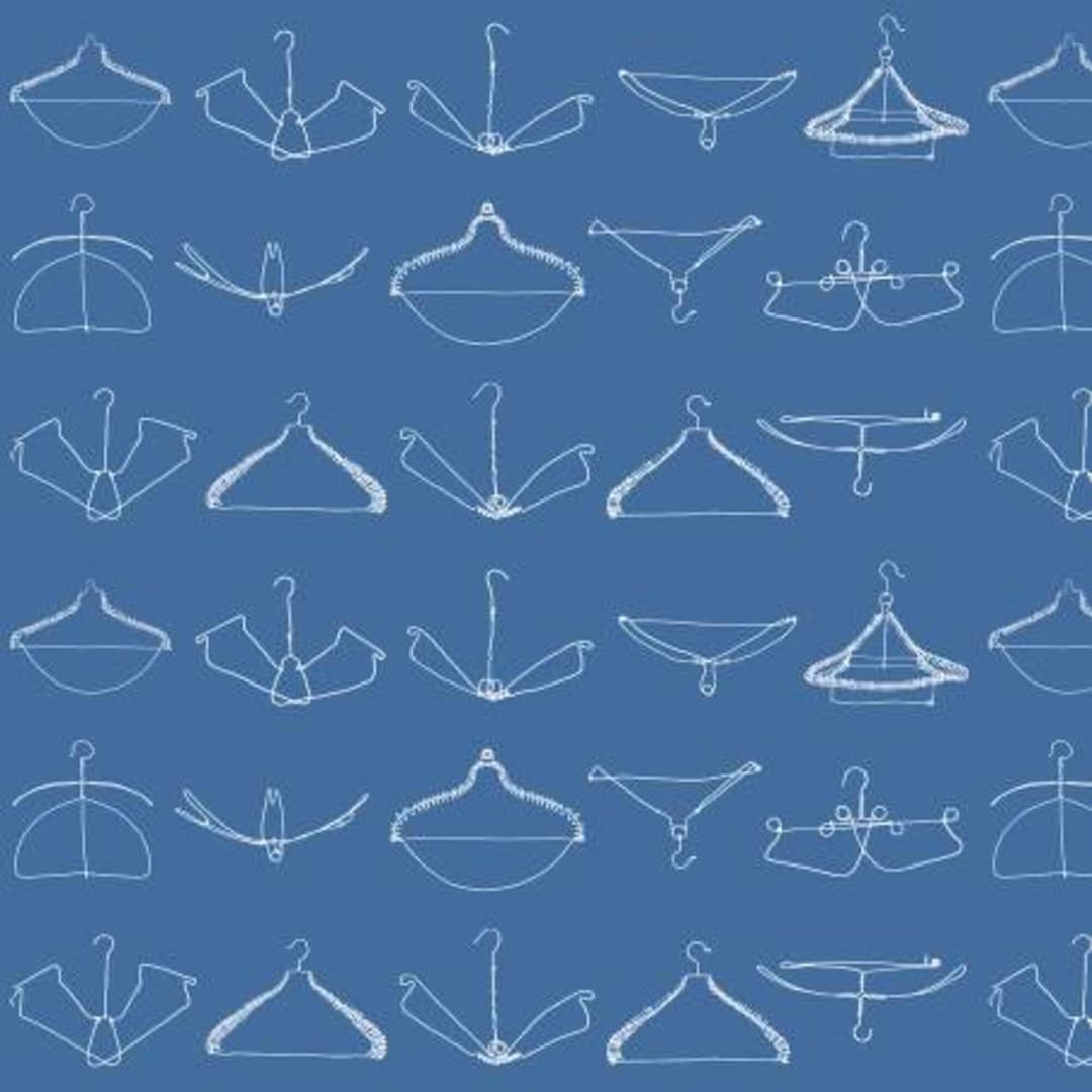 Wire Hangers Blue, Press on Fabric, Fabric by Yard, Half Yard, Cotton ...