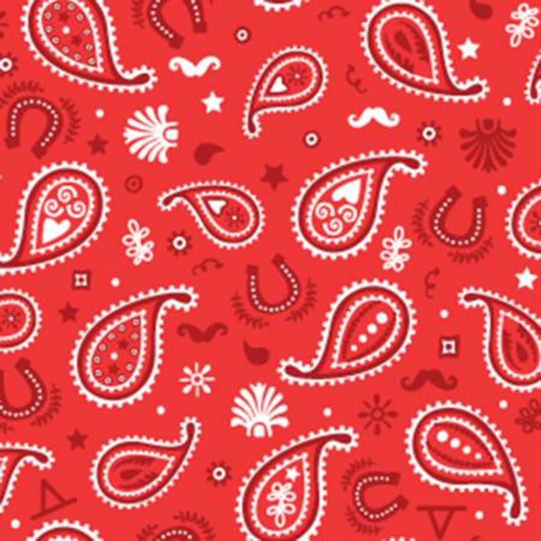 Bandana Fabric, Howdy Pard'ner, Red Bandana, Fabric by the Yard, Half ...