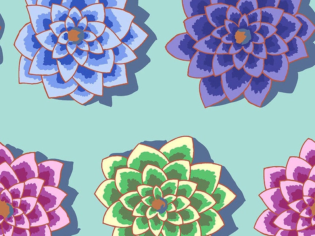 Succulent Flower, End of Bolt, Half Yard Length Shadow Flower Aqua ...