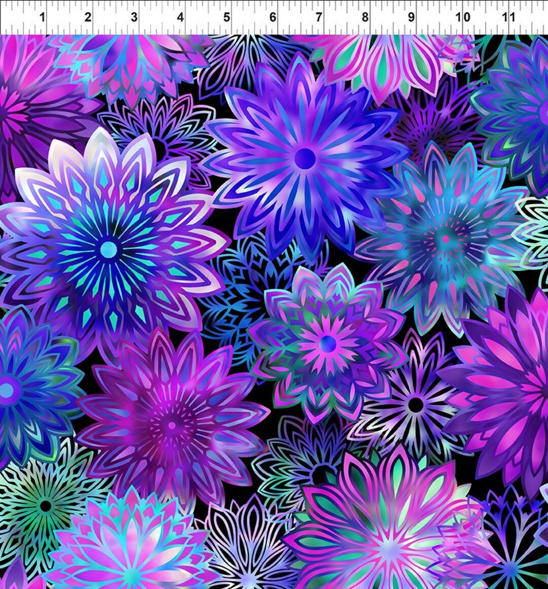 Purple Floral Fabric, Dazzle Allover, Fabric by the Yard, Half Yard, Cotton Fabric, in the ...