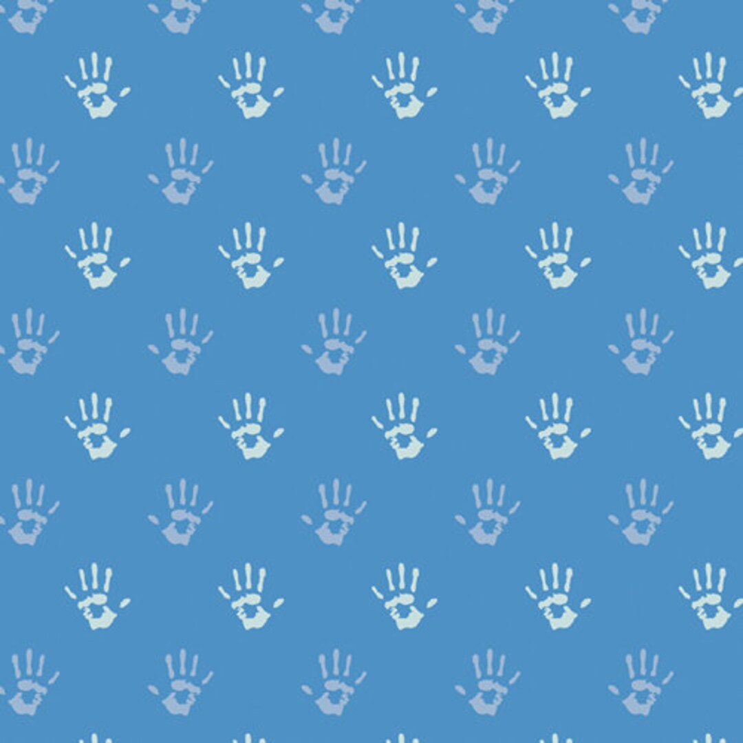 Blue Child Handprint Cotton Fabric by Half Yard or Yard, Fingerpaint ...