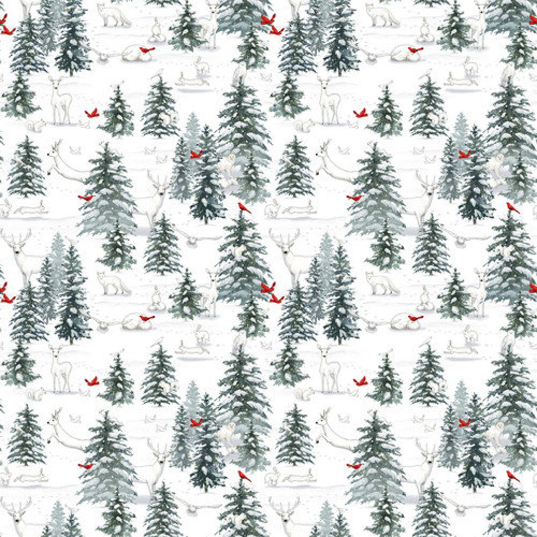 Winter Fabric, Forest Scene Fabric, Fabric by Yard, Half Yard, Cotton ...