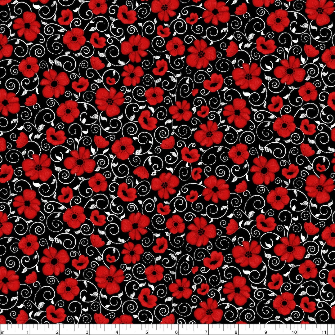 Red Poppy Fabric, End of Bolt, 28 Inches by Width, Cotton Fabric ...