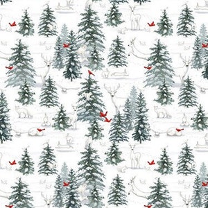 Winter Fabric, Forest Scene Fabric, Fabric by Yard, Half Yard, Cotton ...
