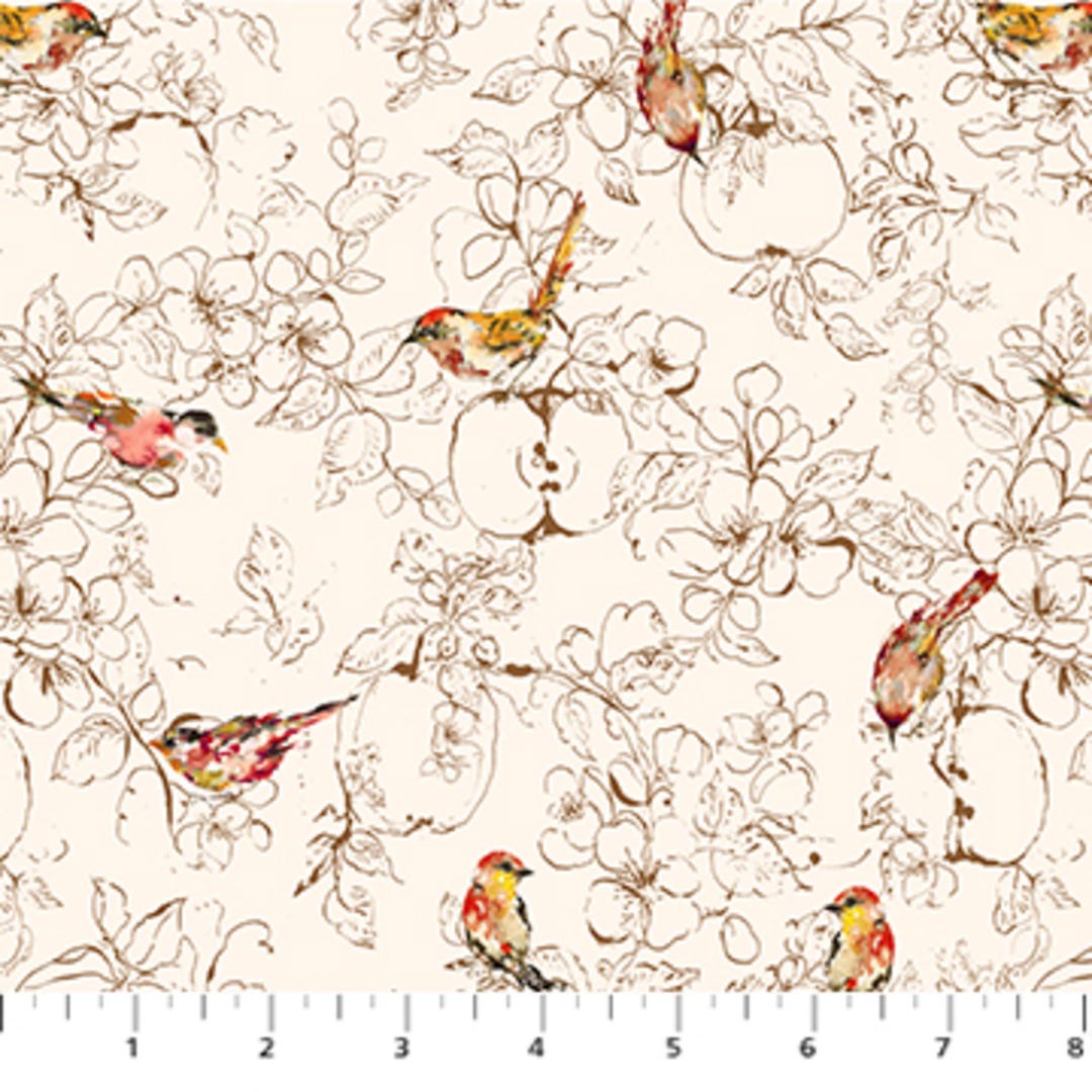 Birds in Cream, Fabric by Yard, Half Yard, Cotton Fabric, Figo Fabrics ...