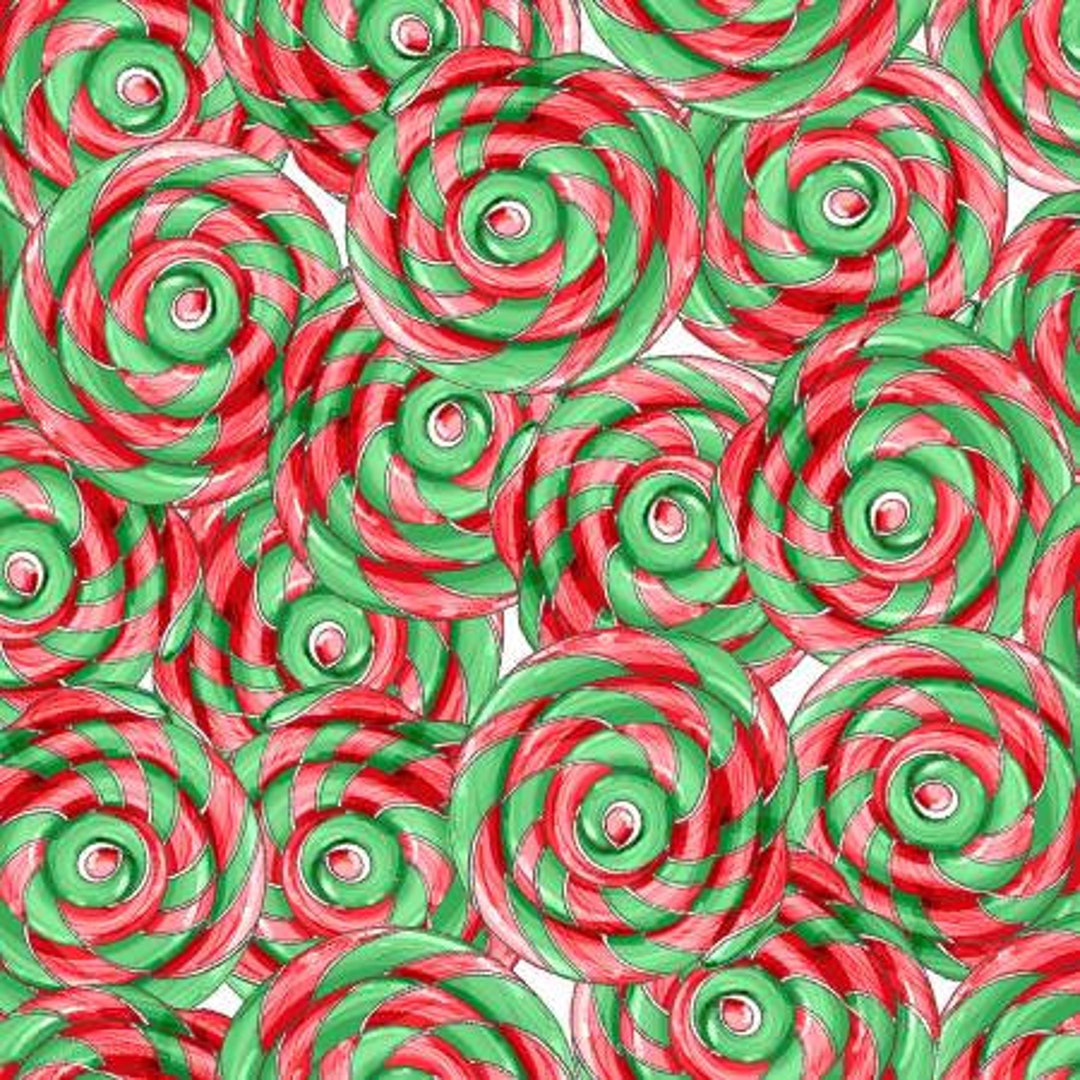 Christmas Candy Fabric, Peppermint Kisses Fabric, Fabric by Yard, Half ...
