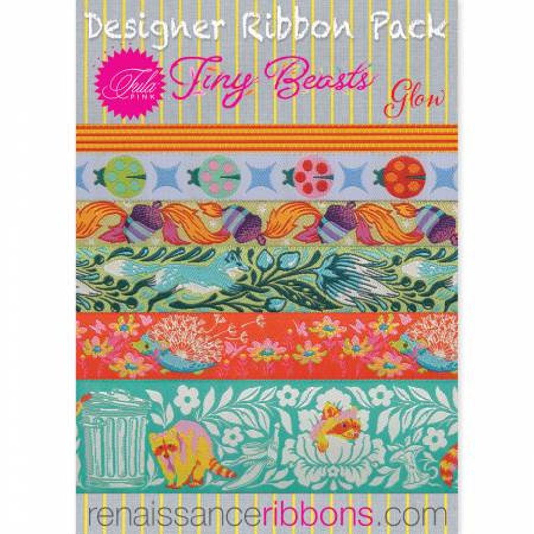 Tula Pink Tiny Beast Glow Ribbon Collection, 6 Different Prints, Woven ...