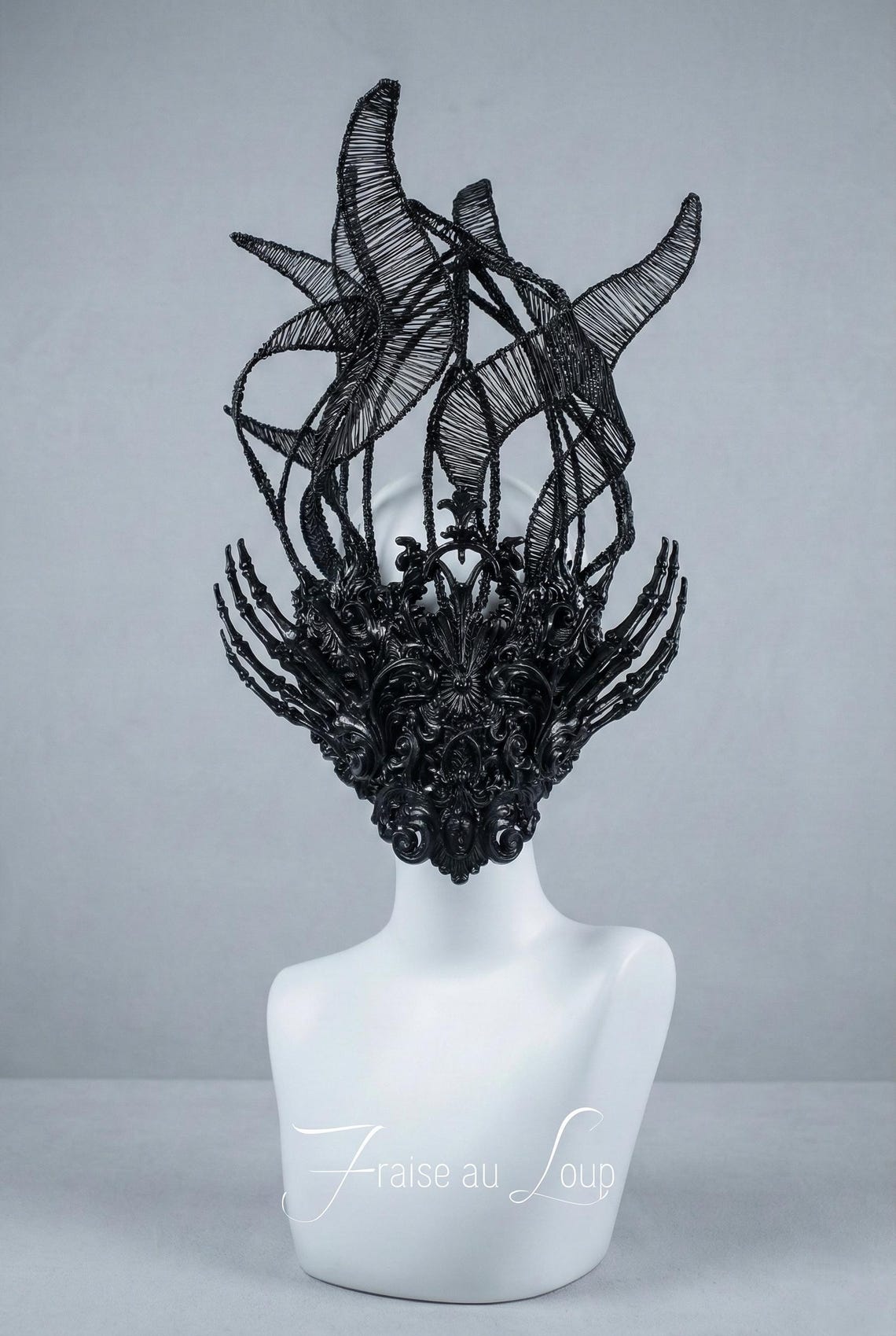 Avant-garde Gothic Mask "sovereign Shadow" • Black Horned Headpiece ...