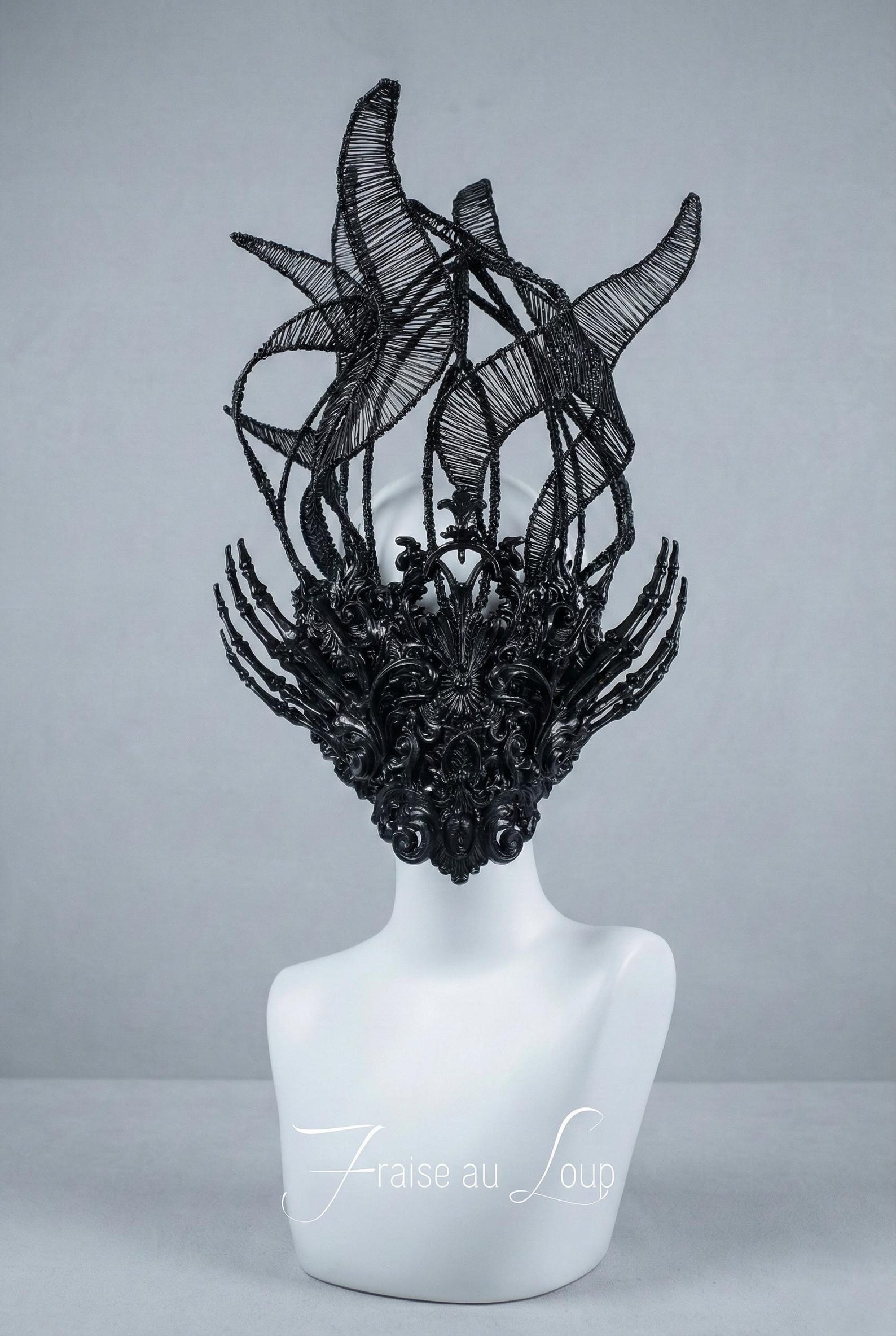 Avant-garde Gothic Mask "sovereign Shadow" • Black Horned Headpiece ...