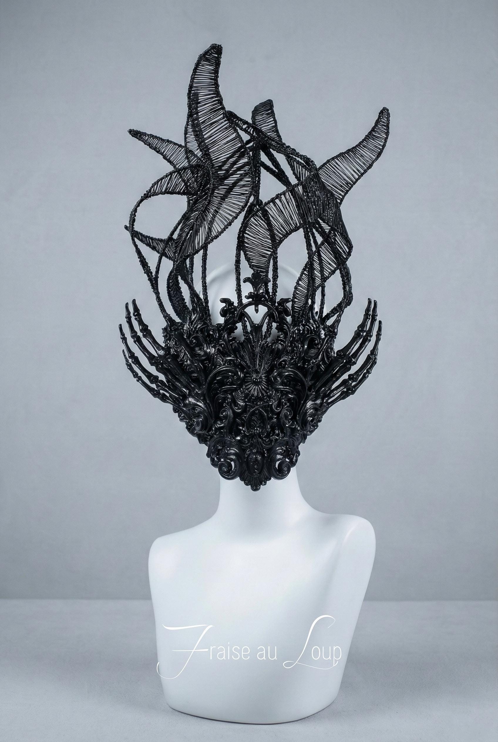 Avant-garde Gothic Mask "sovereign Shadow" • Black Horned Headpiece ...