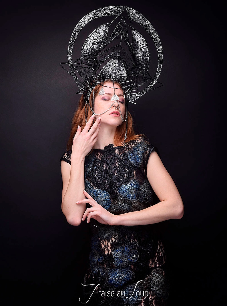 Headdress Halo Crown Witck Goth Fashion Cabaret Dark Queen Pentagram ...