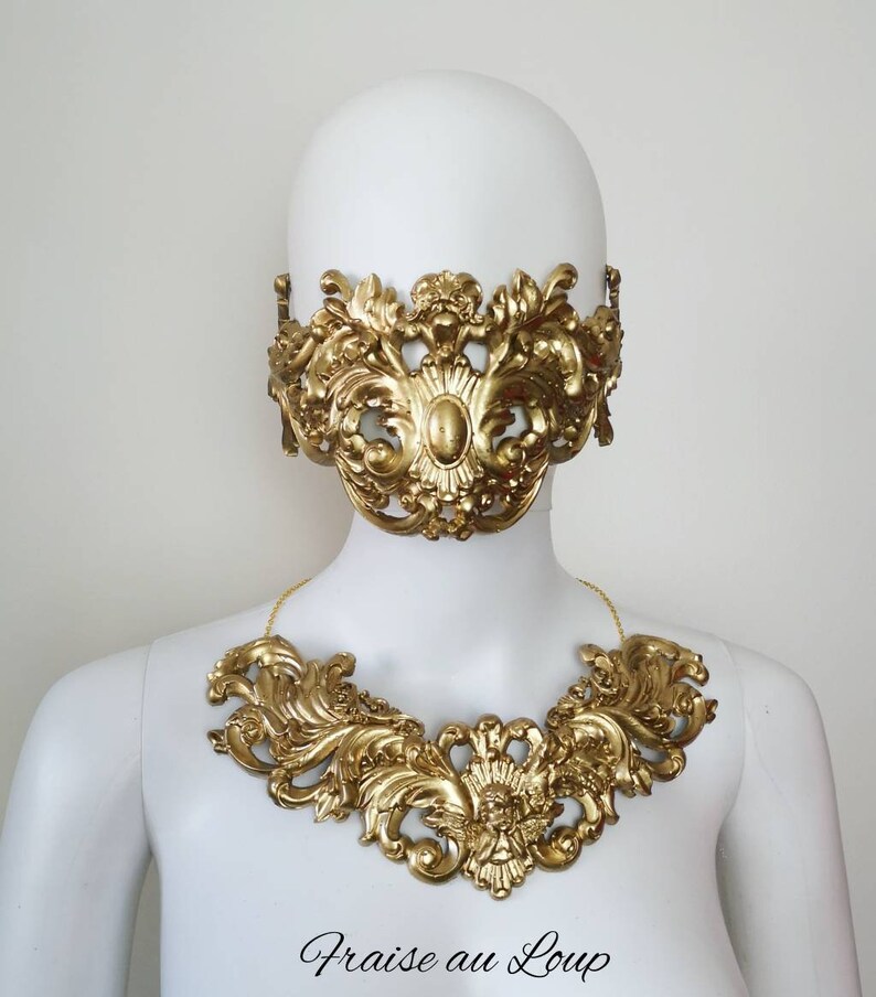 Baroque Mask and Gold Bib Necklace Jewel Rococo Couture - Etsy