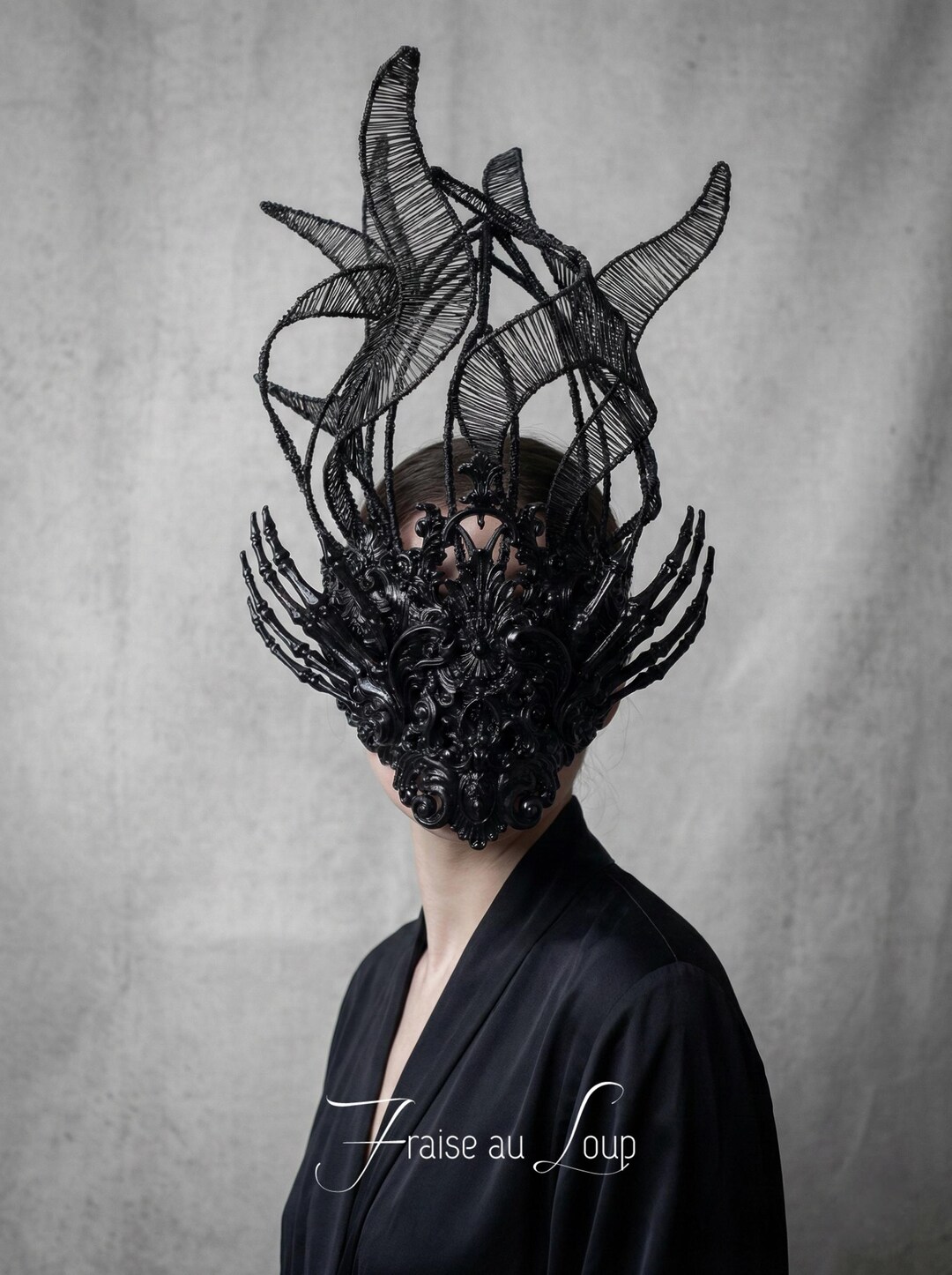 Avant-garde Gothic Mask "sovereign Shadow" • Black Horned Headpiece ...
