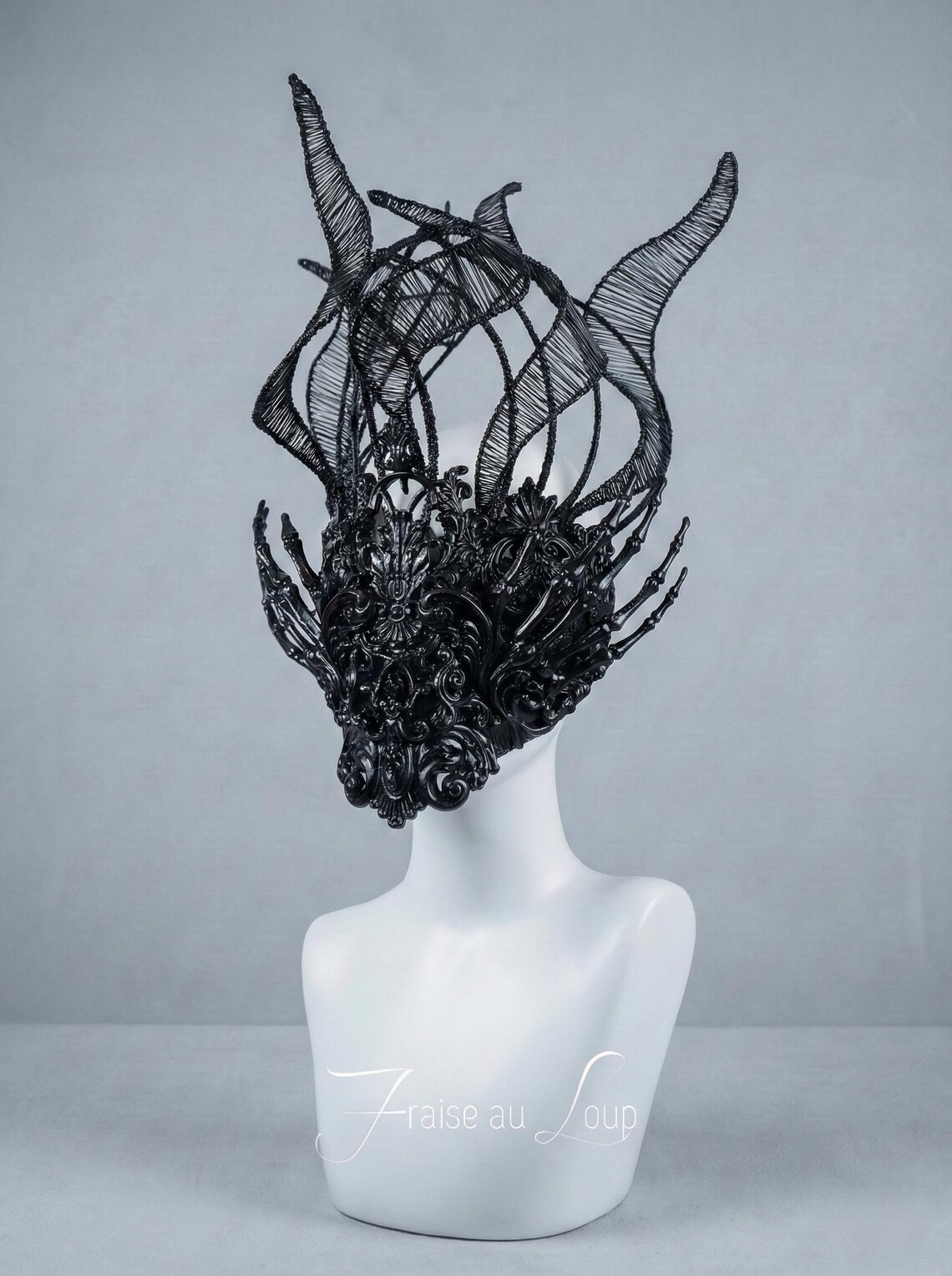 Avant-garde Gothic Mask "sovereign Shadow" • Black Horned Headpiece ...