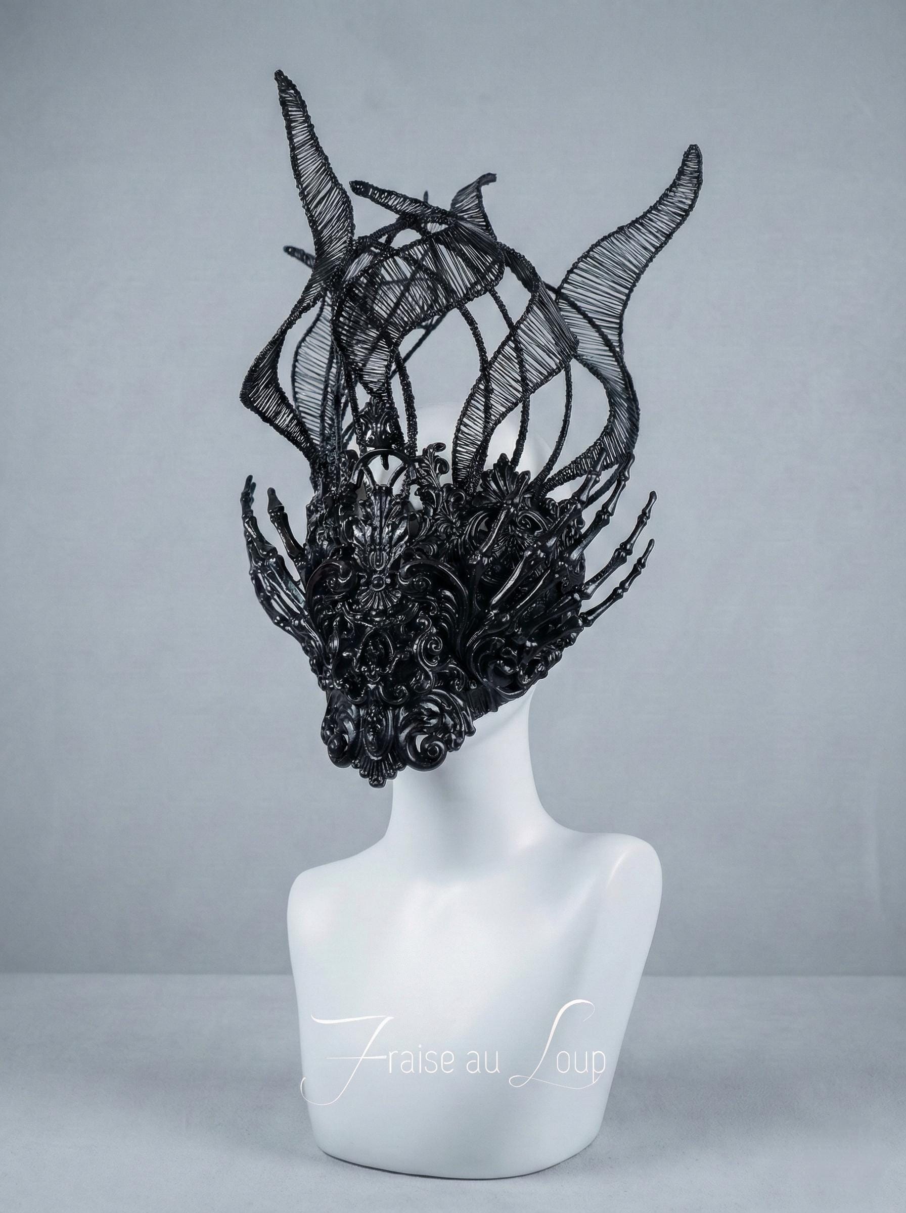 Avant-garde Gothic Mask "sovereign Shadow" • Black Horned Headpiece ...