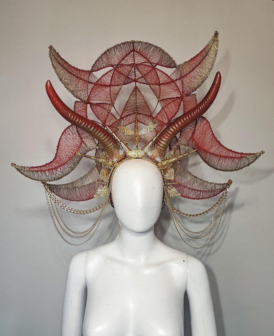 Imperial Headdress Royal Headpiece Crown Fantasy Cosplay Dragon Demonia ...