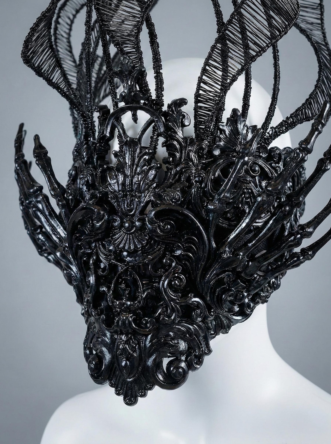 Avant-garde Gothic Mask "sovereign Shadow" • Black Horned Headpiece ...
