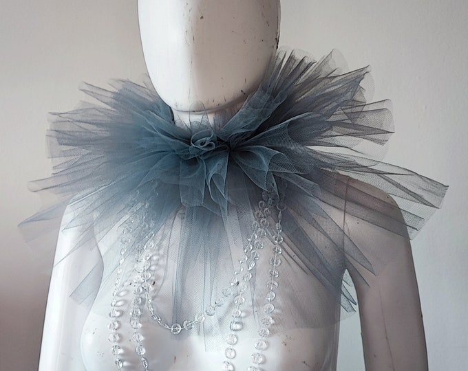 Tulle Ruffle Collar - Pierrot Circus - Elizabethan Neck Ruff Costume ...