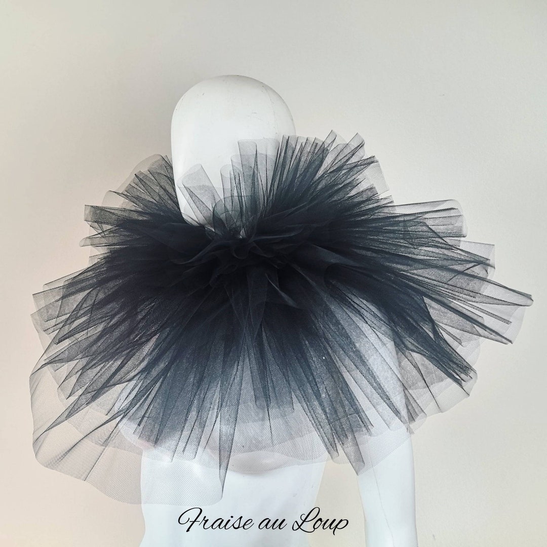 Col fraise en tulle noir Pierrot costume col renaissance clown unisexe ...