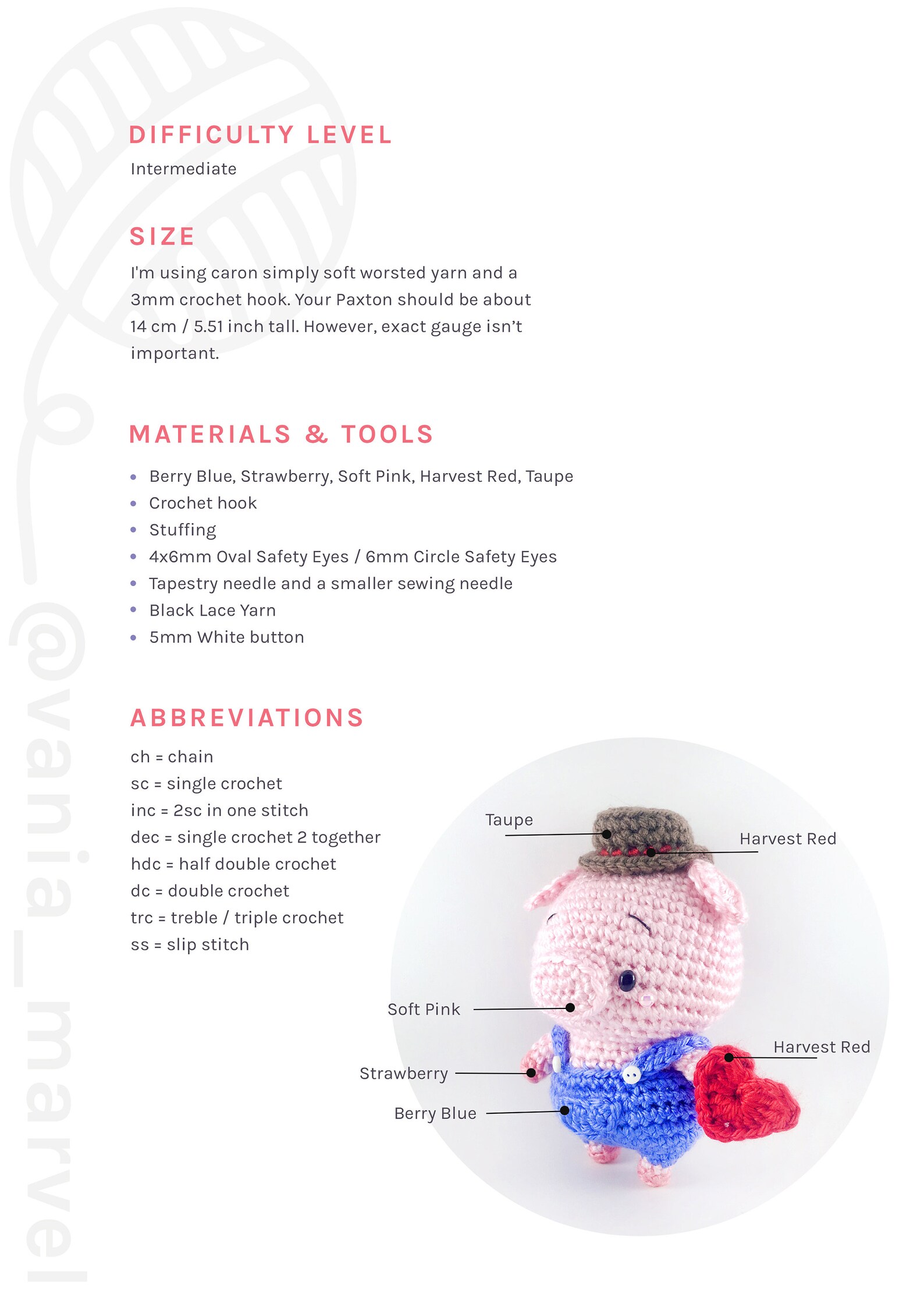 CROCHET PATTERN (PDF): Paxton the Romantic Pig Amigurumi / Plushie ...