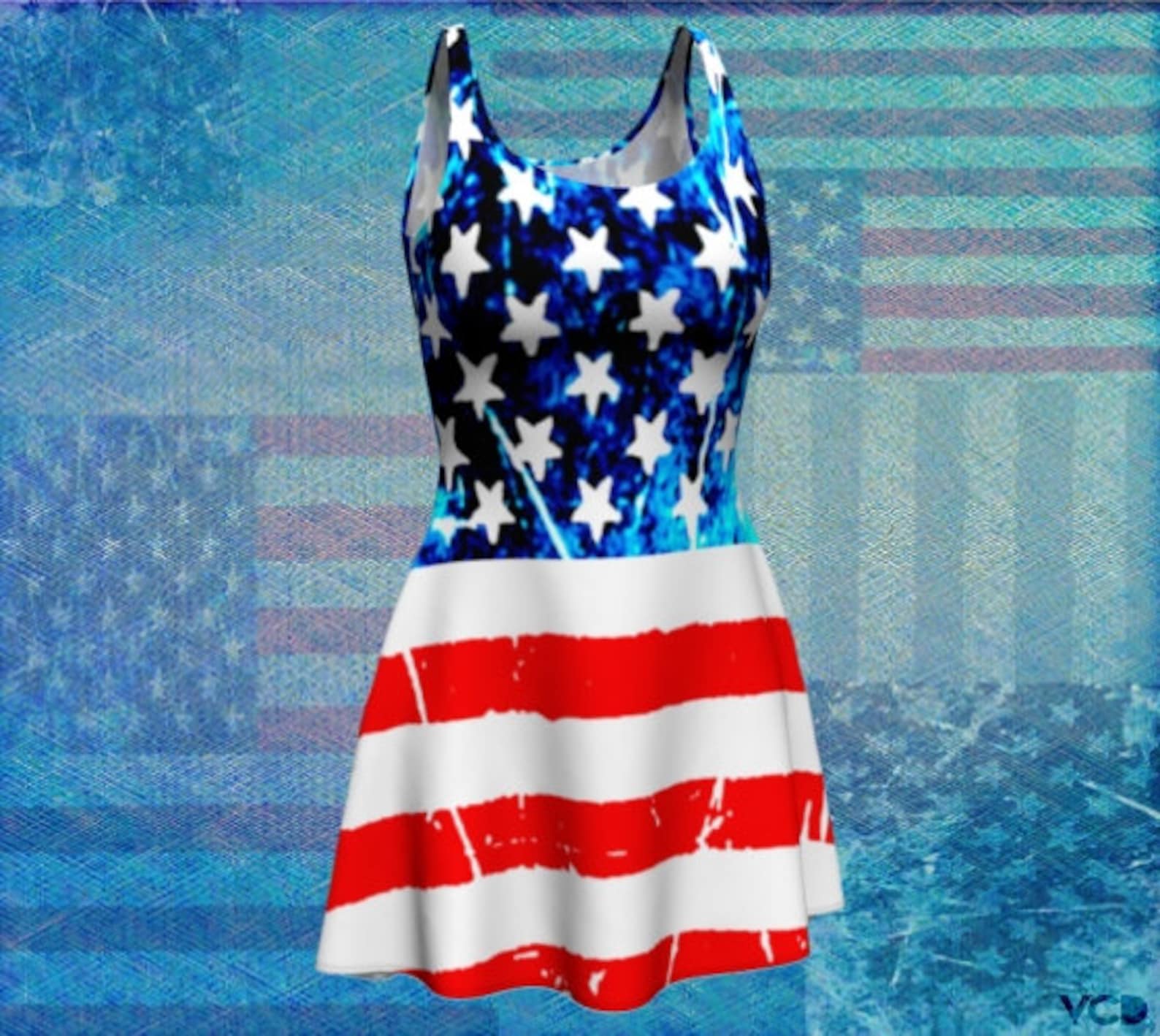 American Flag Red White and Blue DRESS WOMENS USA Flag Fit & Flare ...