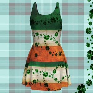 St Patricks Day DRESSES Shamrock IRISH FLAG Dress Womens Skater Dress ...
