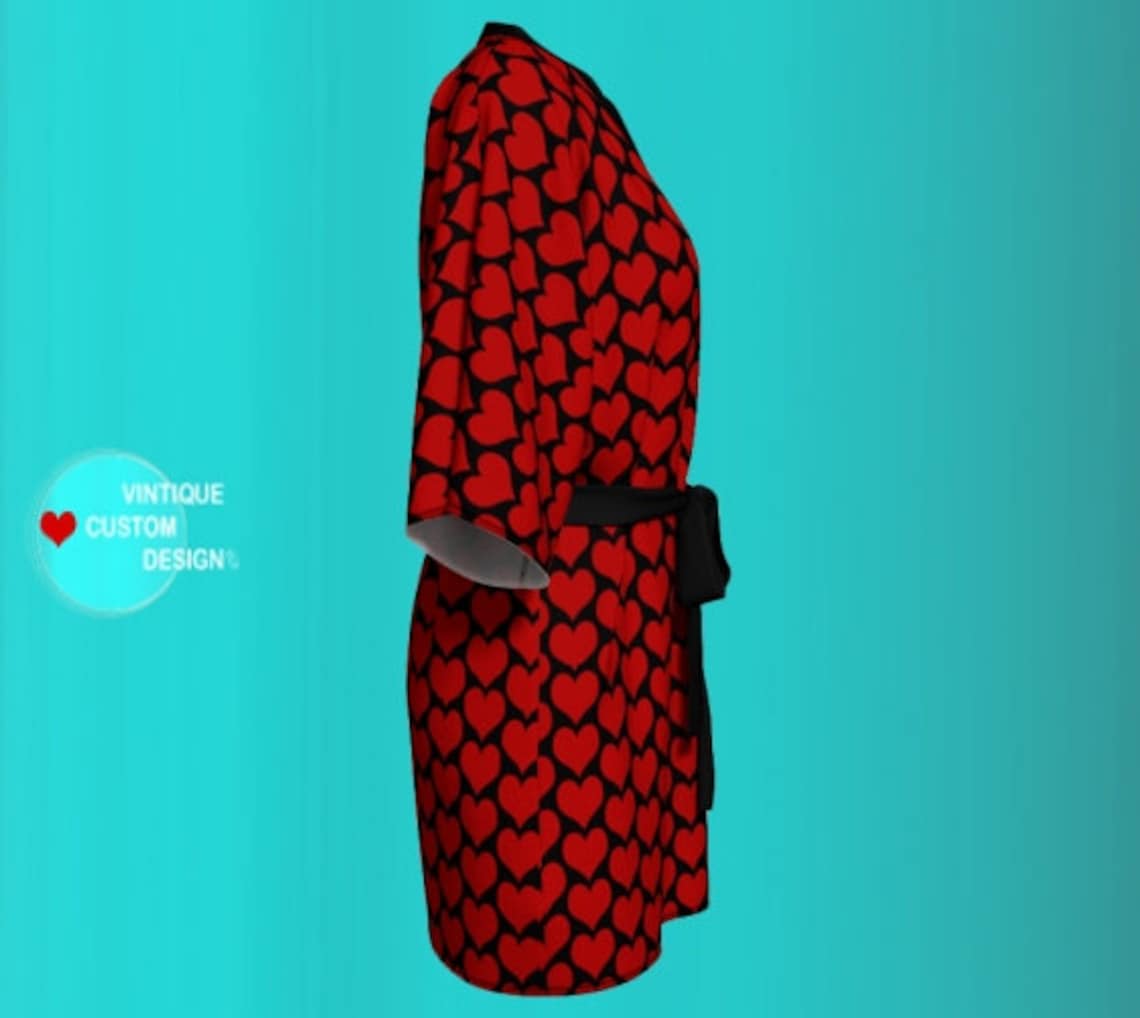 Red Heart Robe VALENTINES Day KIMONO ROBE Heart Print Kimono - Etsy
