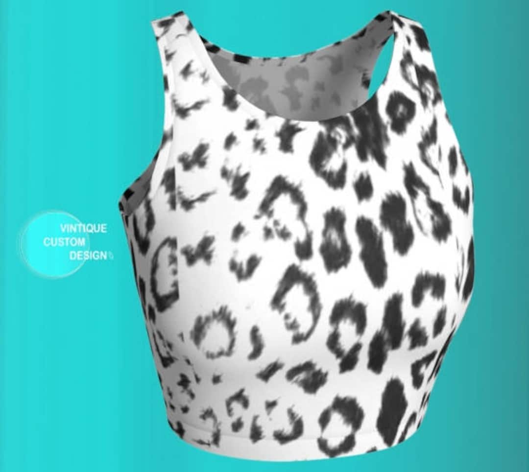 Snow Leopard Print Crop Top: Black and White Athletic Wear - Etsy