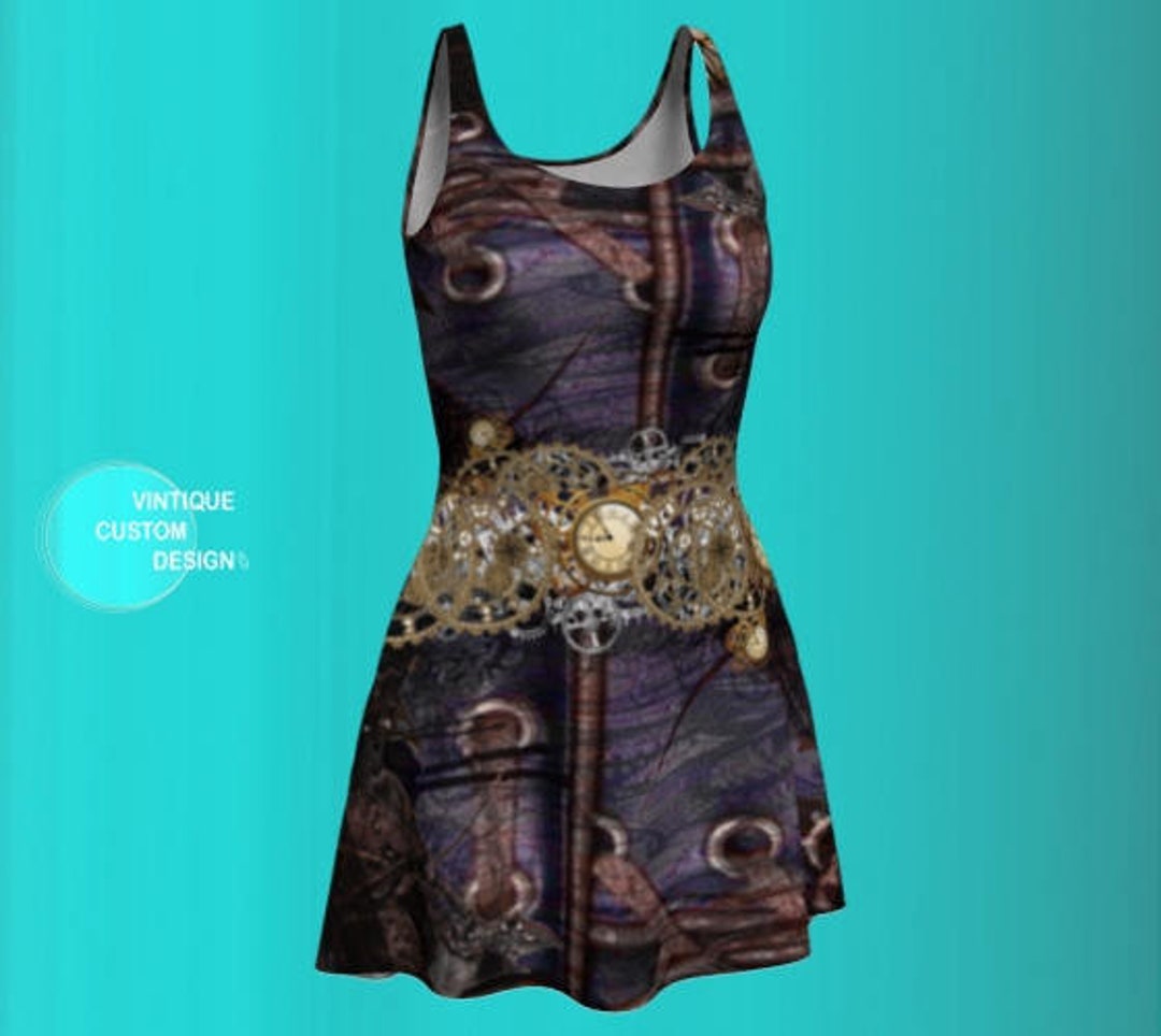 Steampunk Dress Flare Dress Skater Mini Dress Steam Punk Dress Cyber ...