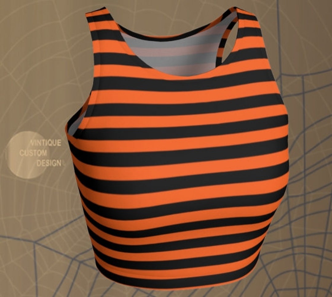 Halloween Striped Crop Top: Black & Orange Rave Bralette - Etsy