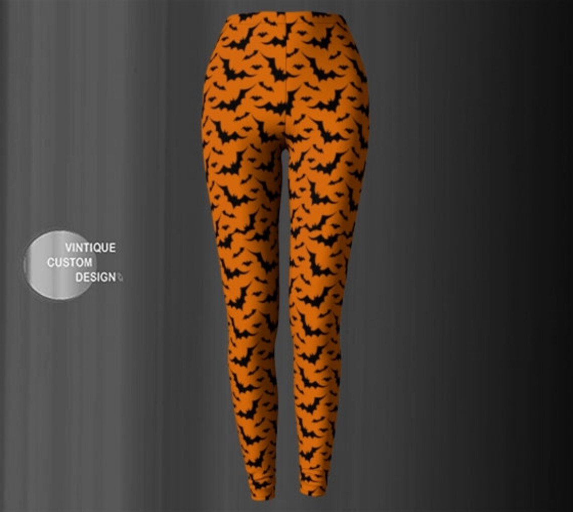 HALLOWEEN Print LEGGINGS Orange and Black Bat Leggings WOMENS - Etsy