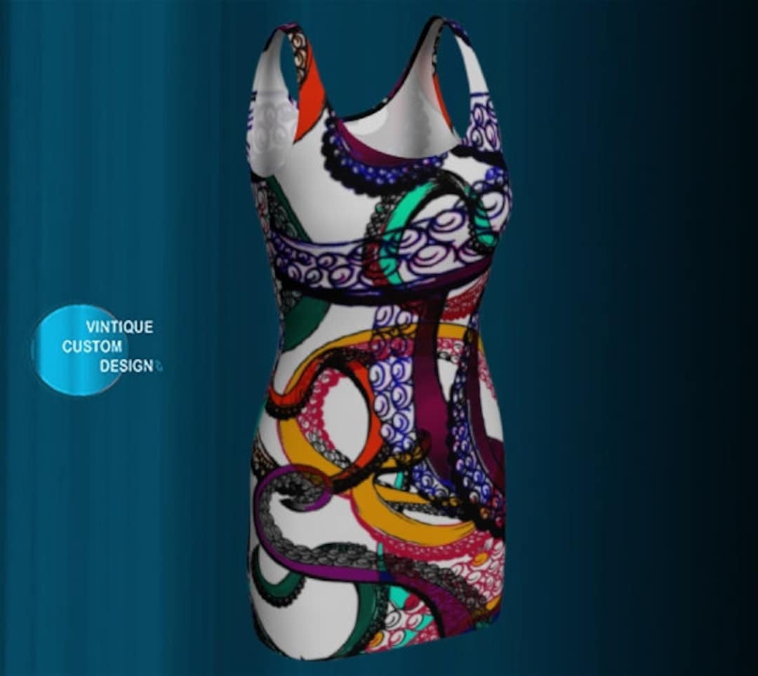 Octopus KRAKEN Dress Womens Body Con Art Print Dress Mythological ...
