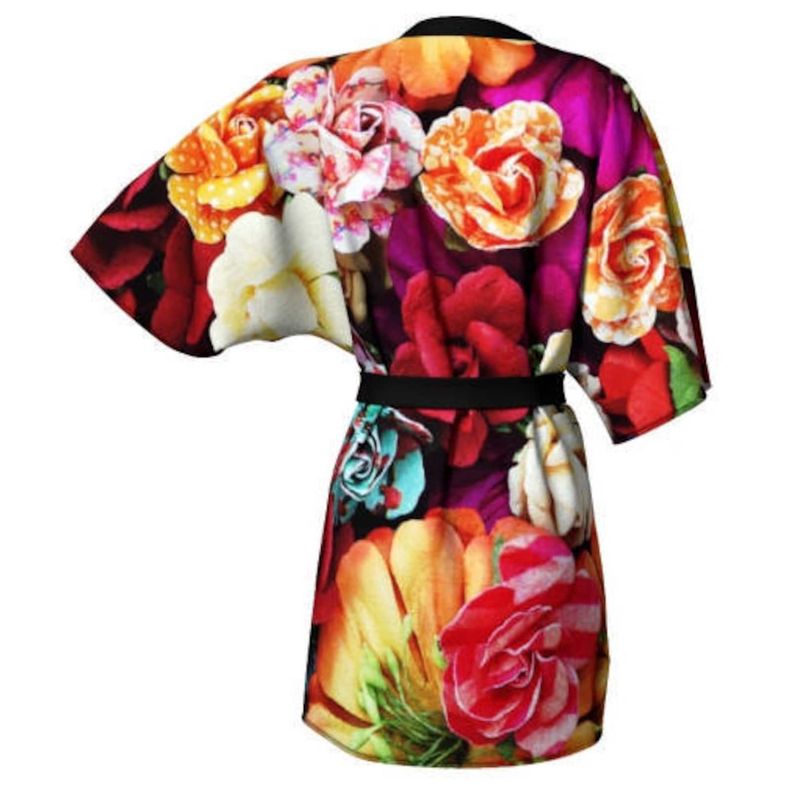 FLORAL KIMONO ROBE Womens Luxury Designer Silky Robe Floral Print ...