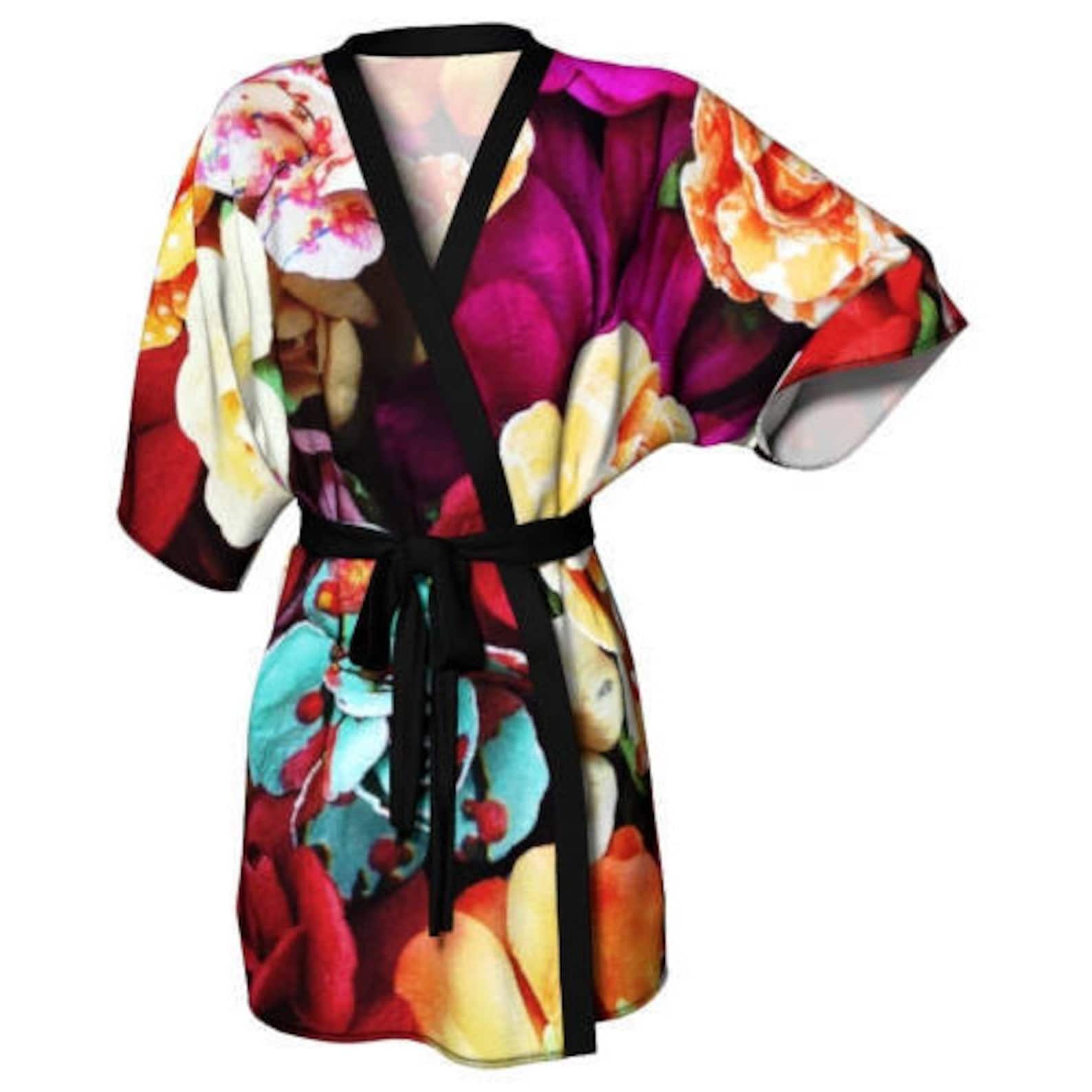 FLORAL KIMONO ROBE Womens Luxury Designer Silky Robe Floral Print ...