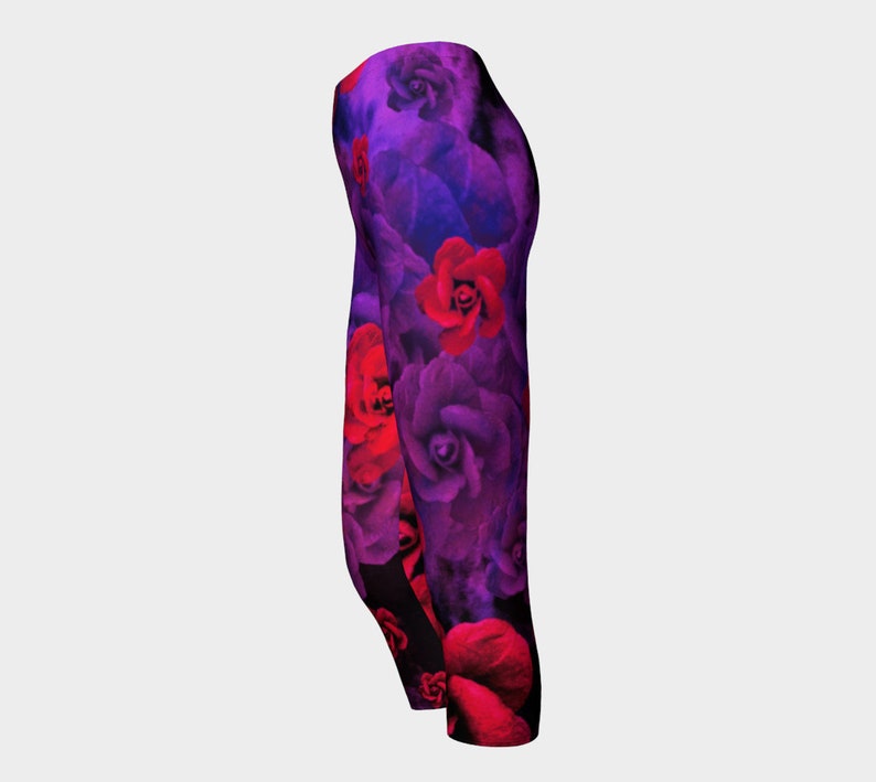 Floral Rose Leggings Womens Yoga Capri Leggings Yoga Pants Etsy