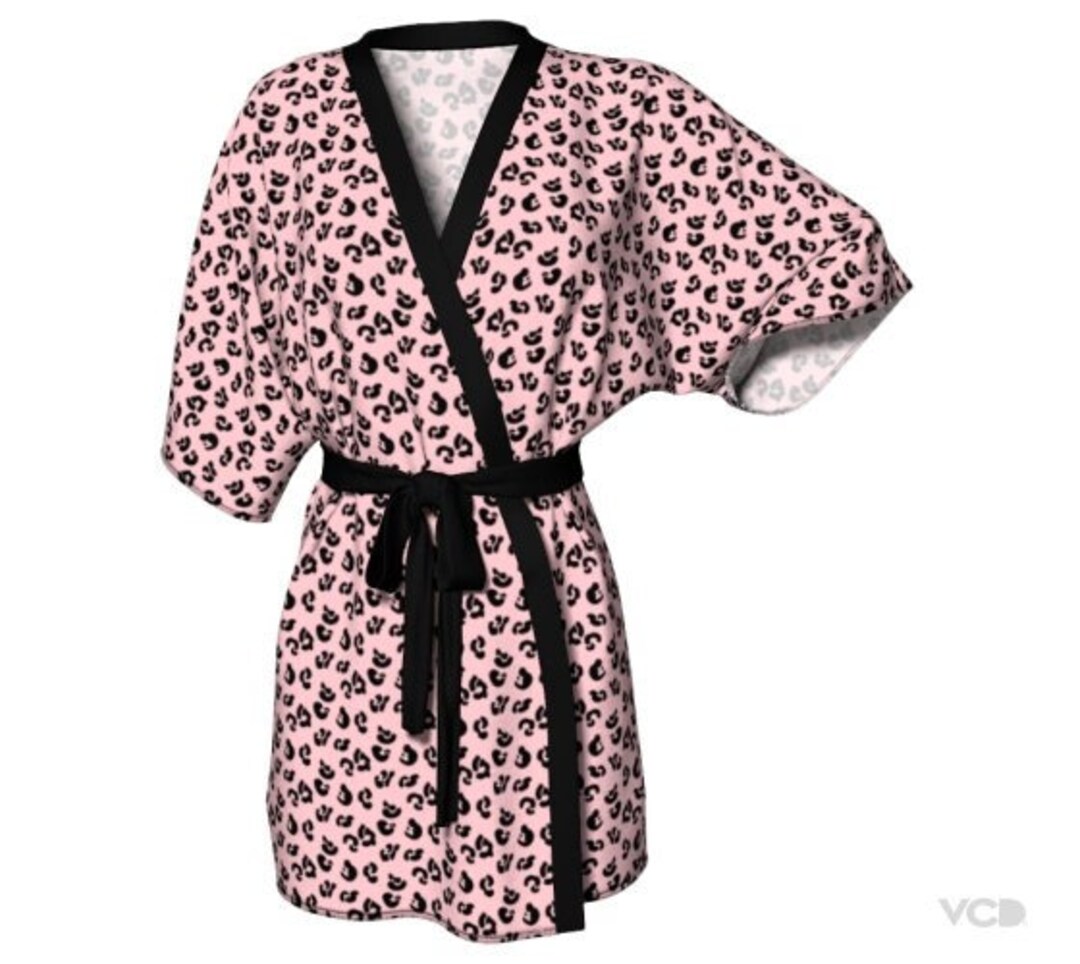 PINK CHEETAH ROBE Kimono Robe Womens Pink and Black Animal Print Robe ...