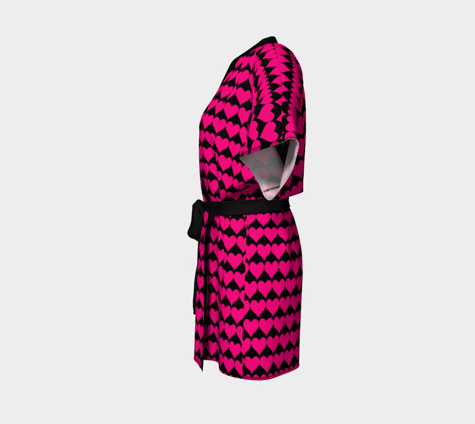 Pink and Black Heart Robe VALENTINES Day KIMONO ROBE Peignoir | Etsy