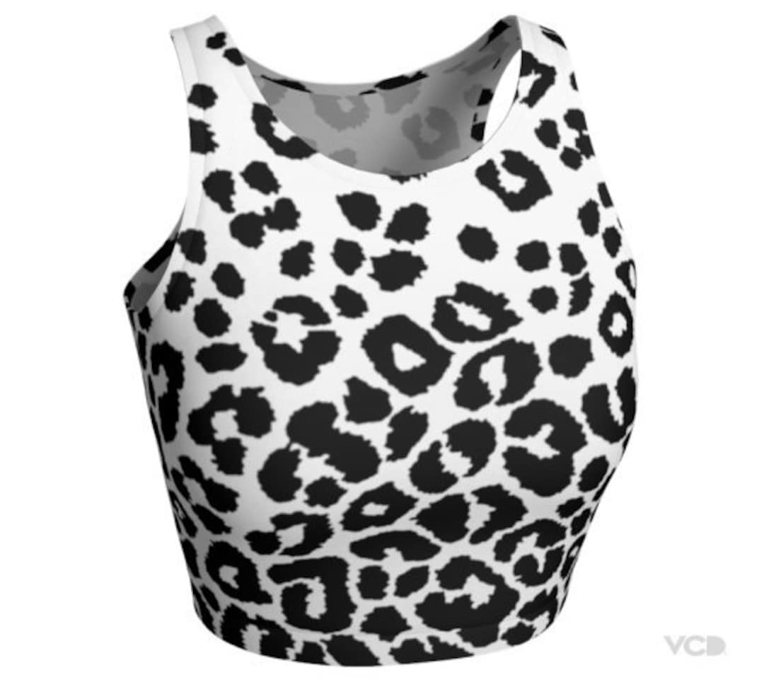 Snow LEOPARD Top Black and White Cheetah CROP TOP Womens Animal Print ...