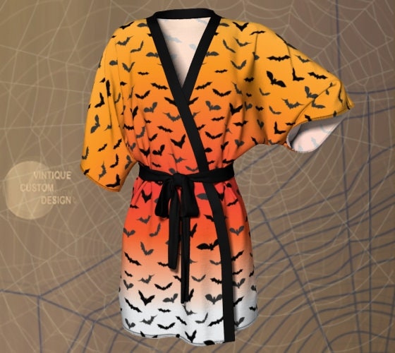 KIMONO ROBE HALLOWEEN Robe Bat Robe Luxury Kimono Robe - Etsy