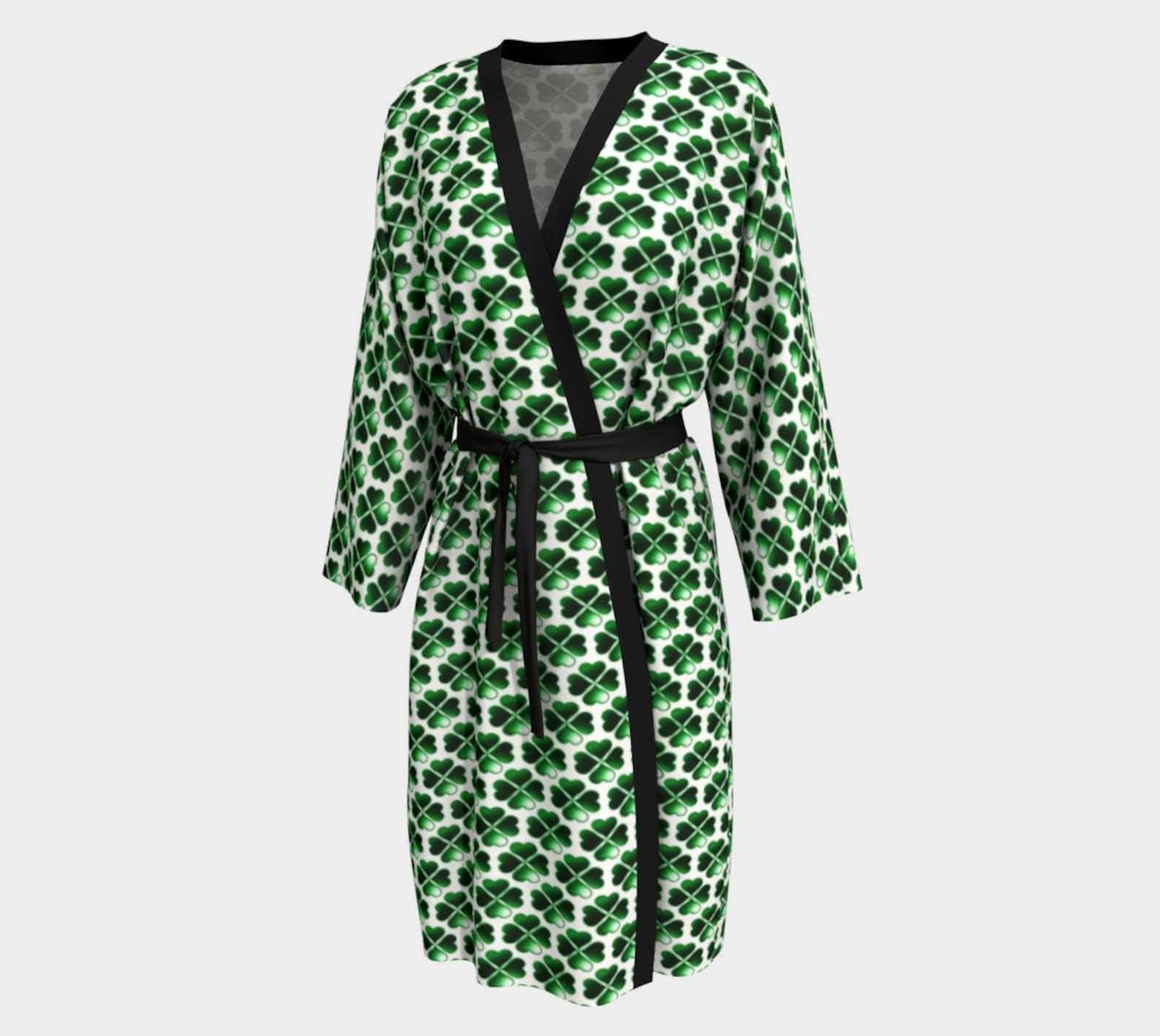 CLOVER KIMONO ROBE Green and White Four Leaf Clover Shamrock Kimono ...