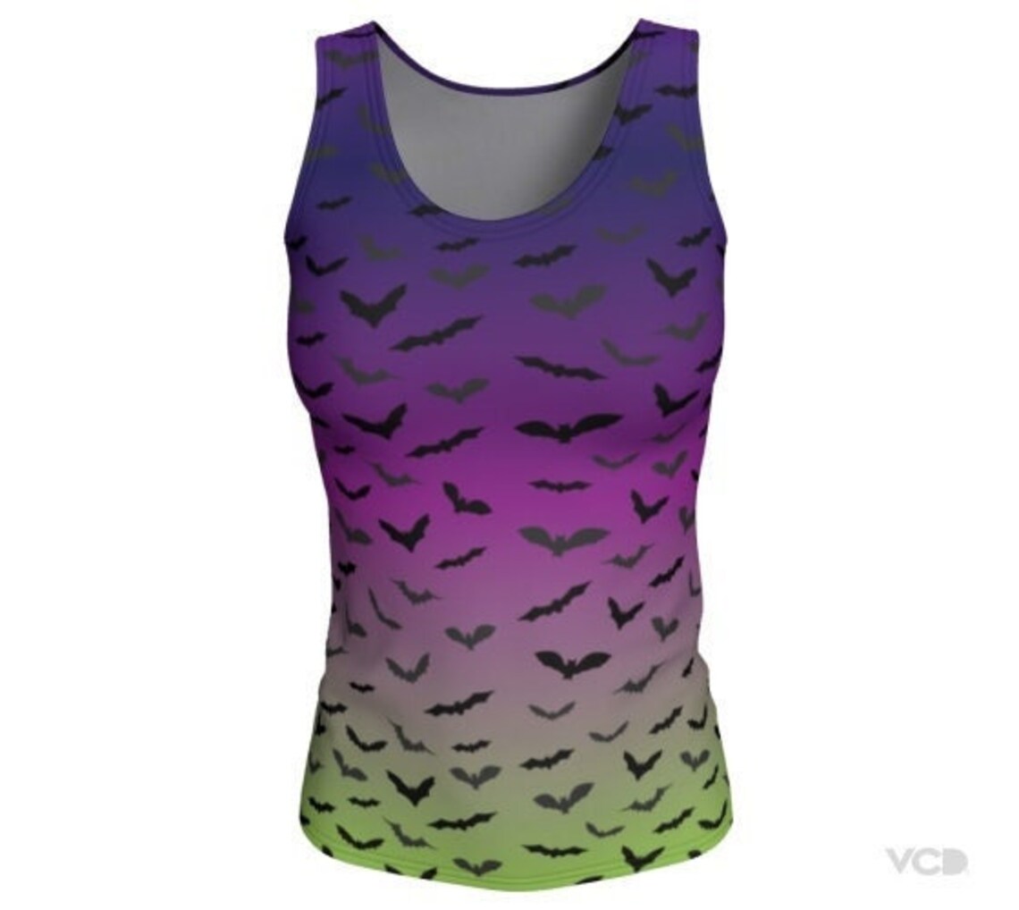 HALLOWEEN BAT TANK Top Purple & Green Ombre Print Tank Top Shirt Womens ...