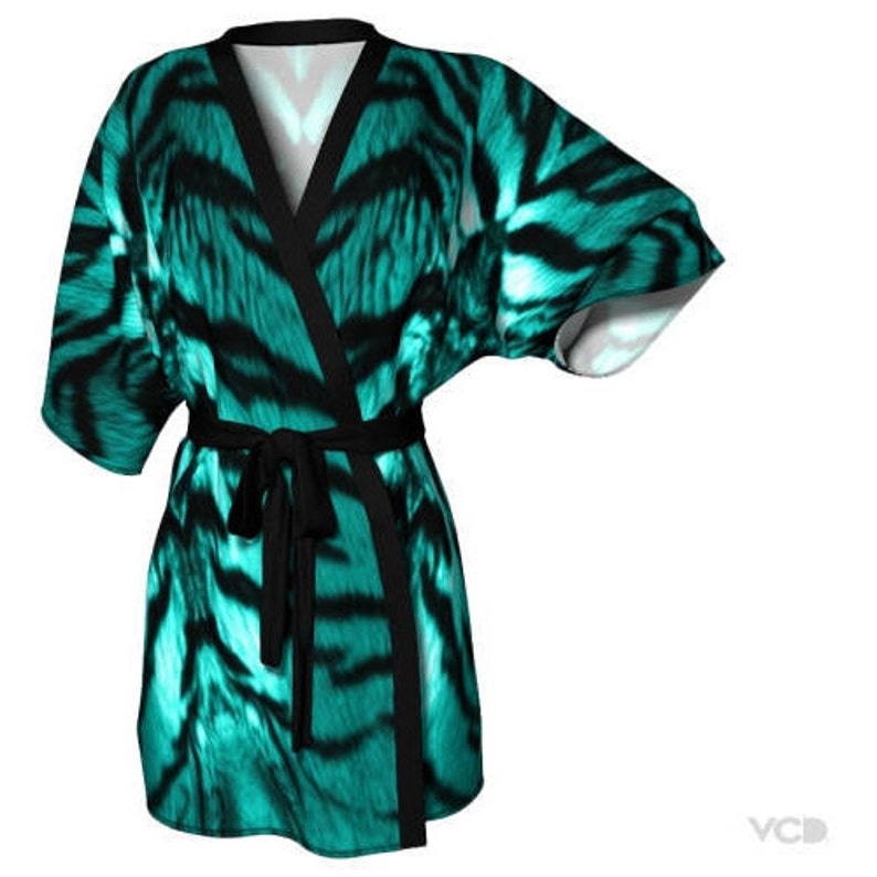 Teal and Black TIGER Print KIMONO ROBE Womens Gift for Mom - Etsy
