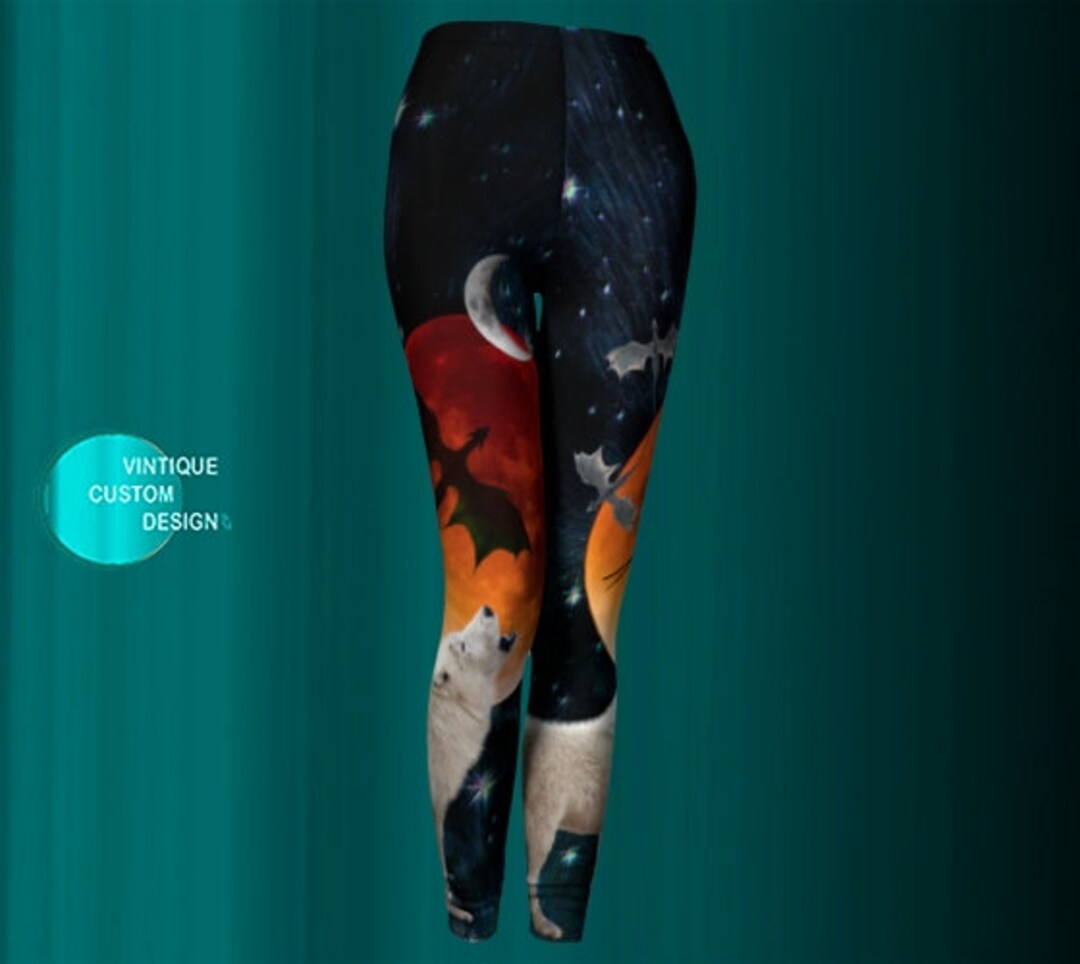 Dire Wolf Leggings: Full Moon Galaxy Print - Women's Yoga Pants - Etsy
