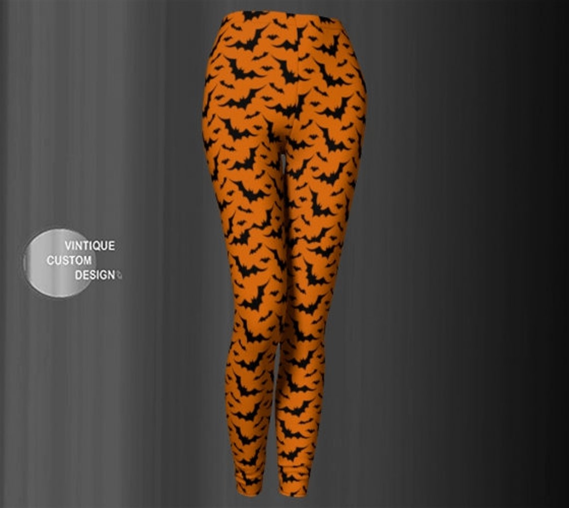 HALLOWEEN Print LEGGINGS Orange and Black Bat Leggings WOMENS - Etsy
