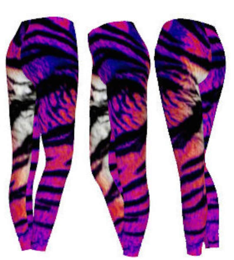 Tiger LEGGINGS TIGER PRINT Leggings Pink and Purple Rainbow Striped ...
