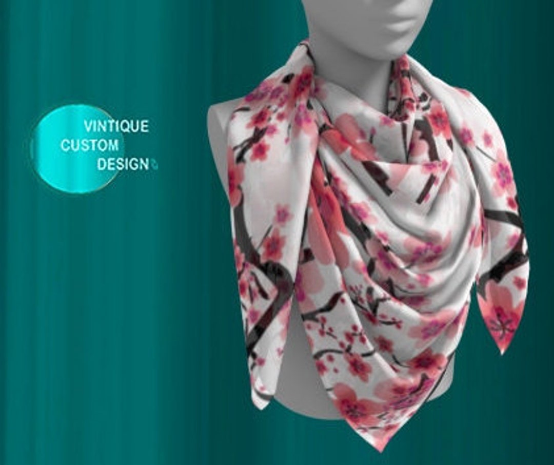 Cherry Blossom Scarf: Pink Floral Print, Silk or Polyester - Etsy