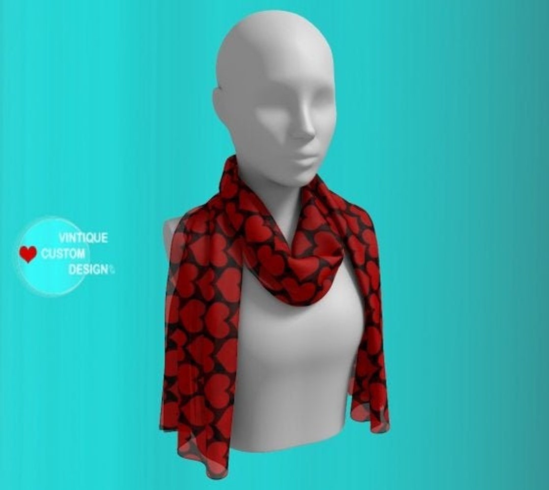 Red Heart Print Scarf: Silk or Polyester, Long or Square - Etsy