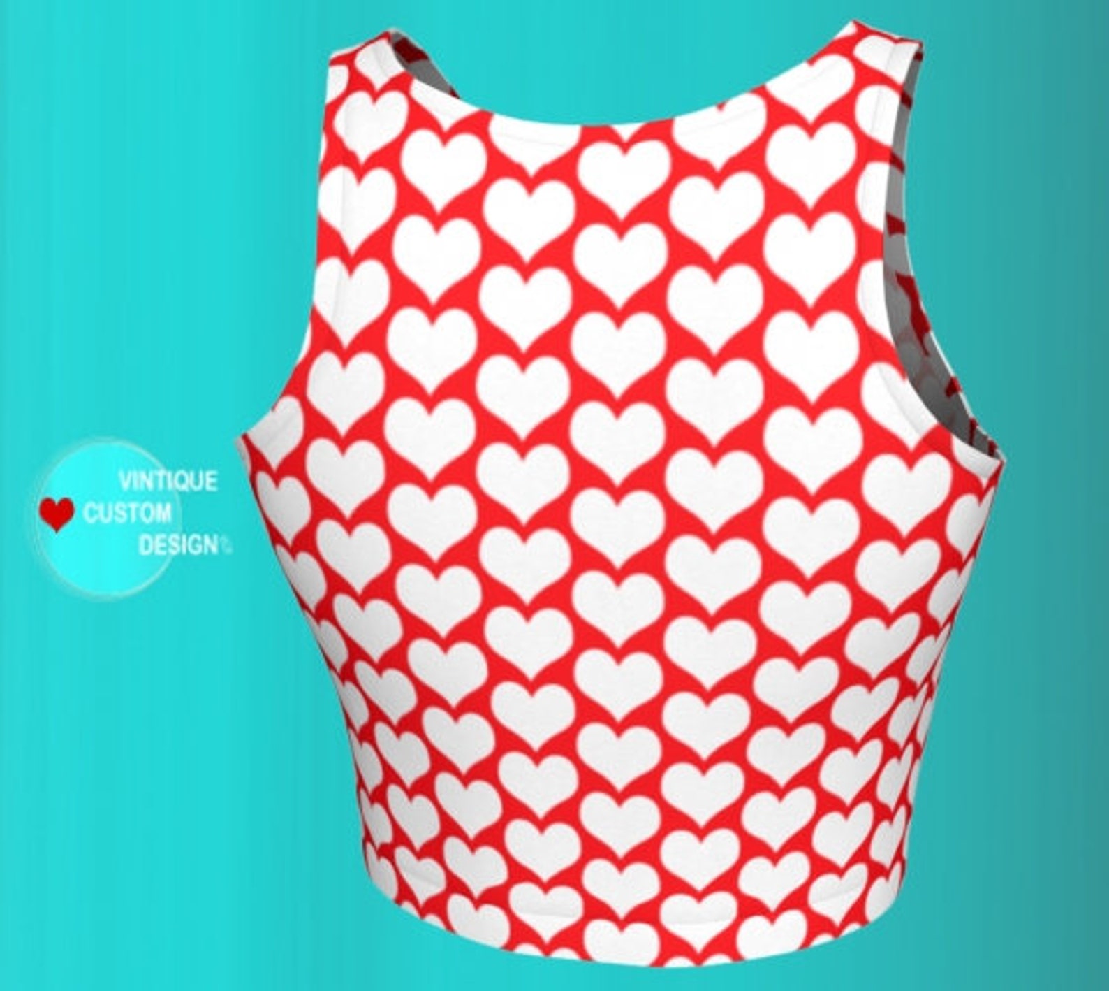 Heart Crop Top Red and White HEART Crop TOP for WOMEN Athletic - Etsy